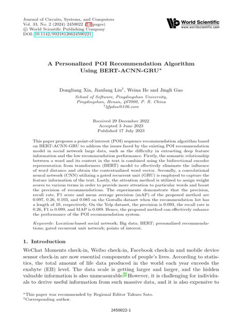 Xia Et Al 2023 A Personalized Poi Recommendation Algorithm Using Bert