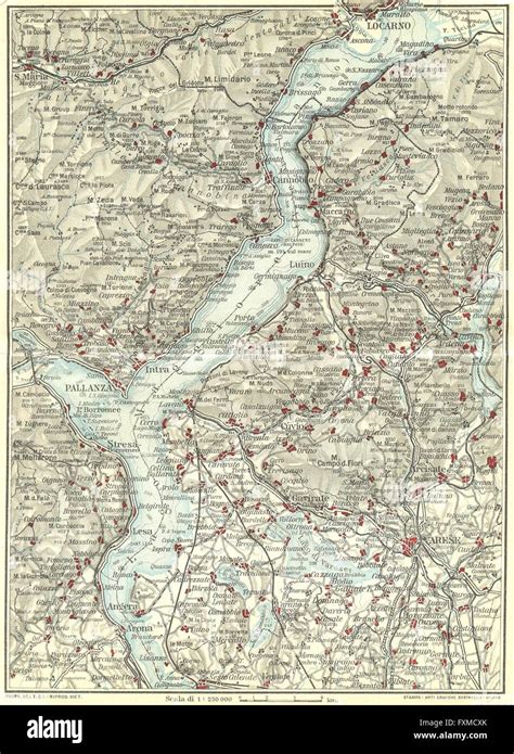 Lake Lago Maggiore Locarno Varese Pallanza Vintage Map Plan Italy