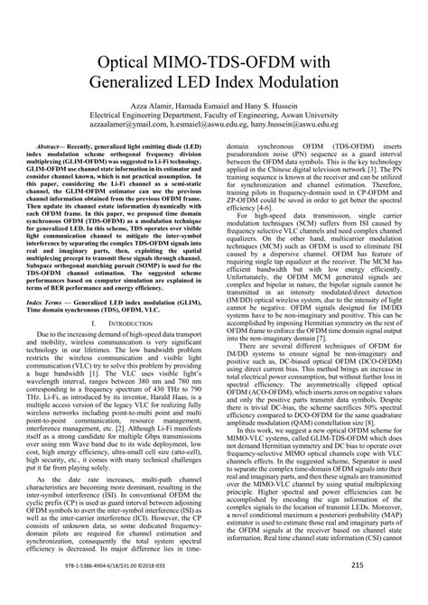 Pdf Optical Mimo Tds Ofdm With Generalized Led Index Modulation