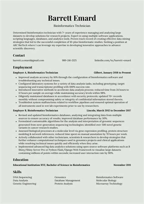 Bioinformatics Technician Resume Cv Example And Writing Guide