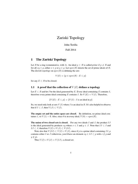 Notes2 Zariski Topology Download Free Pdf Factorization Mathematical Analysis