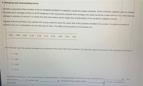 Solved 5 Sampling And Nonsampling Errors Consider A