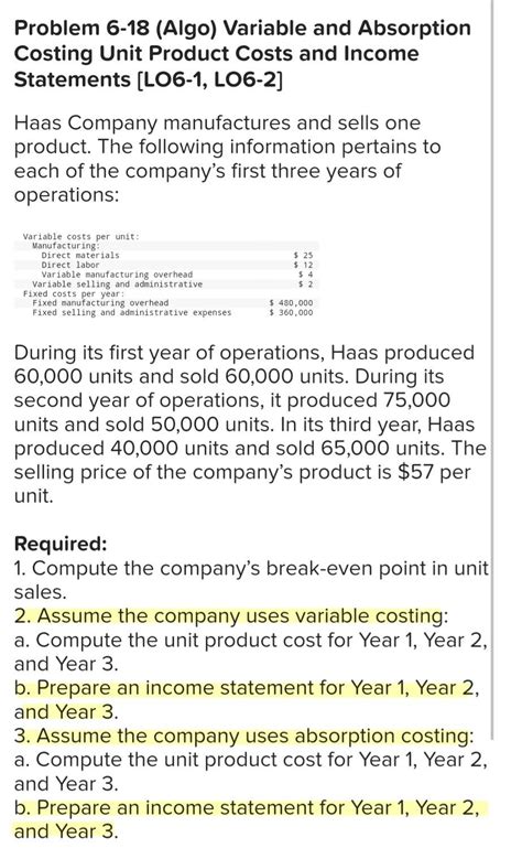 solved problem 6 18 algo variable and absorption costing