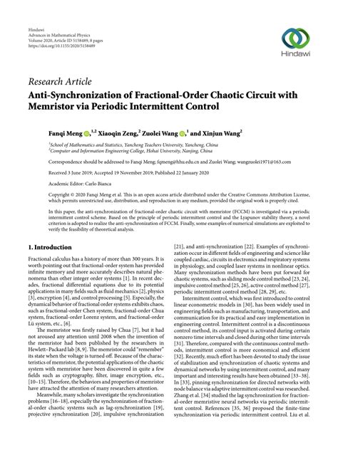 Pdf Anti Synchronization Of Fractional Order Chaotic Circuit With Memristor Via Periodic