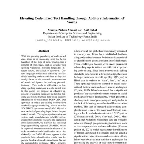 Elevating Code Mixed Text Handling Through Auditory Information Of