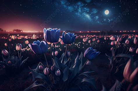 Stripes Of Multicolored Dutch Tulips At Night Stripes Of Dutch Tulips