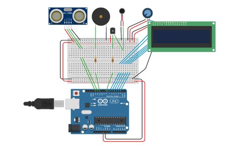 Circuit Design Ultrasonic Blind Walking Stick Tinkercad