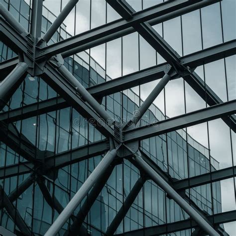 Modern Architectural Structure With Intersecting Steel Beams Forming An X Pattern Within Stock