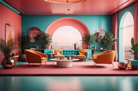 현대적인 사무실 인테리어 디자인 3d 렌더링 개념 프리미엄 Ai 생성 이미지