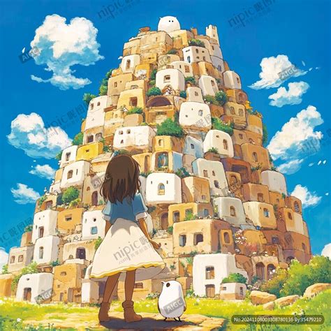 Ai创作图治愈系儿插 宫崎骏画风 蘑菇屋手绘 四方形小城堡 治愈系插画插图 治愈系插画 萌趣场景插画 治愈系原创插画 软萌风格插画 奇特的城镇