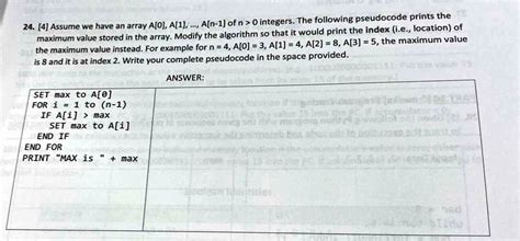 Solved 4 Assume We Have An Array A 0 A 1 Dots A N 1 Of N 0 Integers The Following