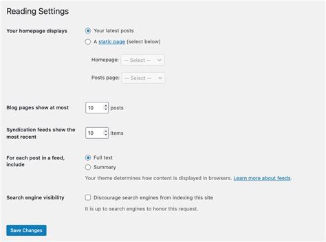 Settings Learn Wordpress