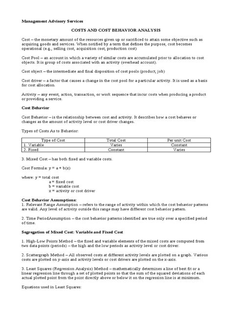 Mas 02 Cost And Cost Behavior Analysis Pdf Regression Analysis Cost