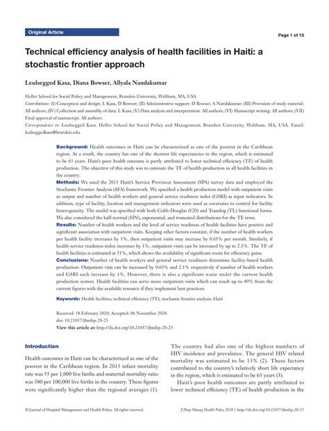 Pdf Technical Efficiency Analysis Of Health Facilities In Haiti A