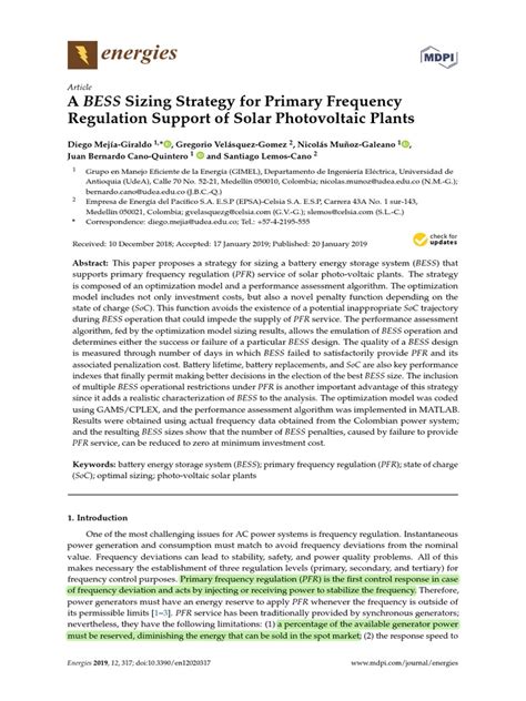 A Bess Sizing Strategy For Primary Frequency Regul Pdf