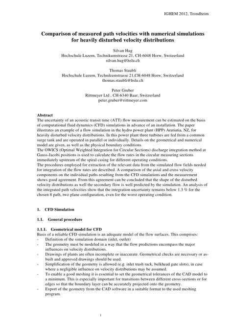 Pdf Comparison Of Measured Path Velocities With Numerical Simulations