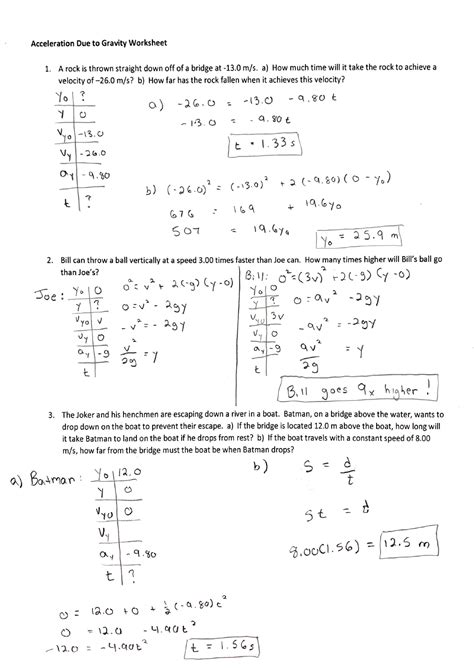Acceleration Due To Gravity Worksheet Key Worksheets Library