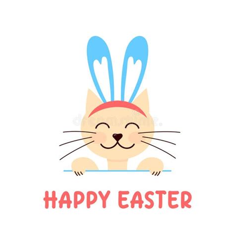 Easter Cat Happy Easter Greeting Card Cute Ginger Cat With Bunny Ears Headband On Vector