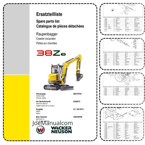 Wacker Neuson 38z3 Excavator Parts Catalog Sn Ag00573 V30