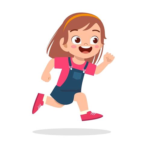 Feliz Niña Linda Corriendo Tan Rápido Vector Premium