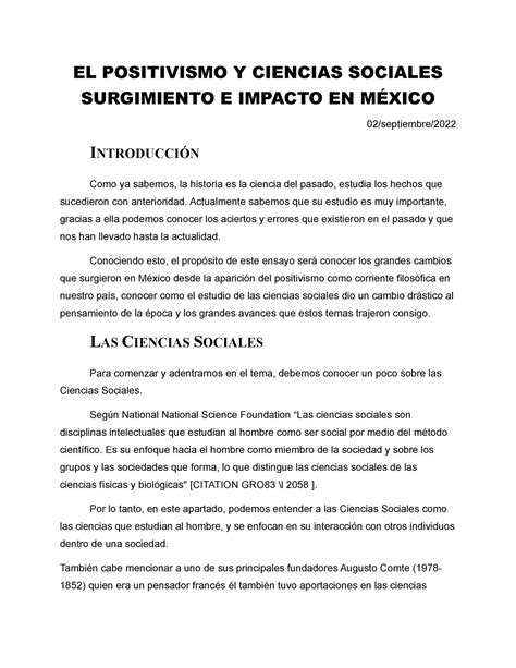 El Positivismo Y Ciencias Sociales Surgimiento E Impacto En México El