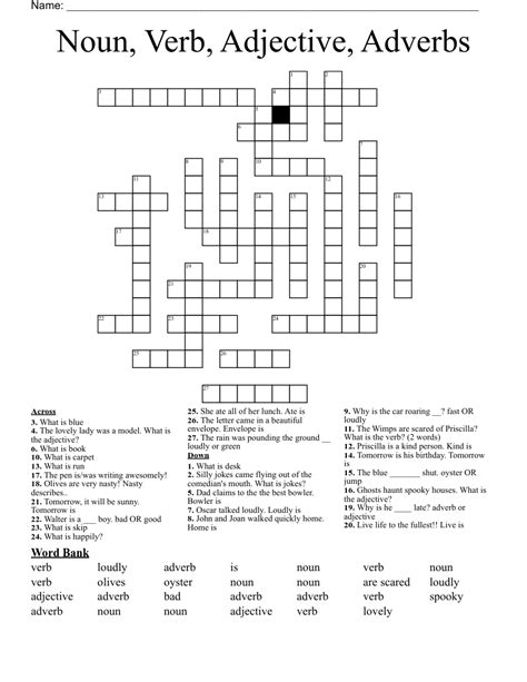 Noun Verb Adjective Adverbs Crossword Wordmint