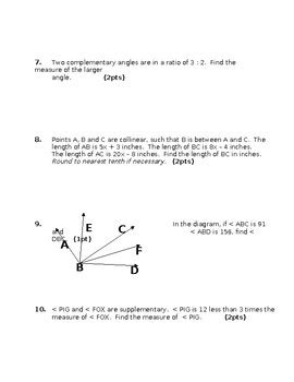 Geometry Quiz On Points Lines And Angles By Middle School MATHEMAGIC And MORE