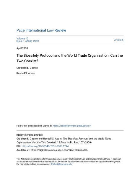 The Biosafety Protocol Pace International Law Reviewpace International Law Review Volume 12