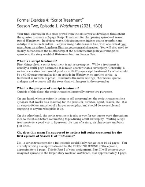 “script Treatment” Season Two Episode 1 Watchmen 2021