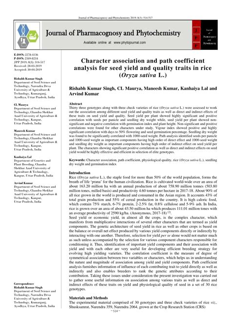 Pdf Character Association And Path Coefficient Analysis For Seed Yield And Quality Traits In
