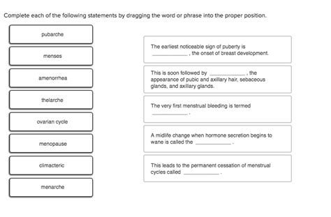solved complete each of the following statements by dragging