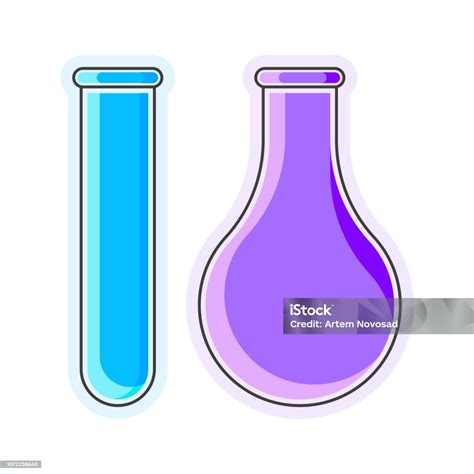 아이콘 플라스 크 그리고 테스트 튜브입니다 스트로크를 그리기 벡터 일러스트 레이 션 흰색 배경에 고립 2명에 대한 스톡 벡터 아트 및 기타 이미지 Istock
