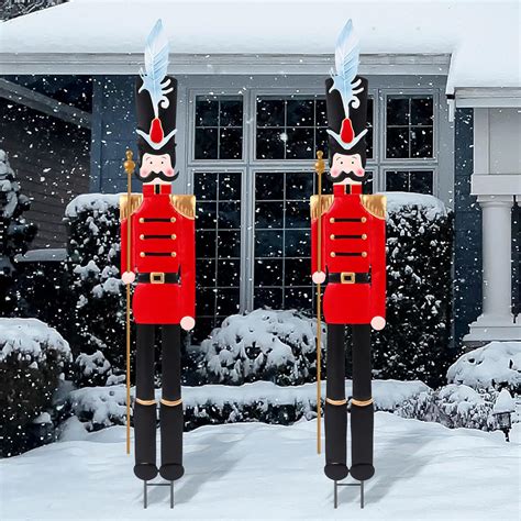 Glikceil 2 Pcs 6ft Large Metal Christmas Nutcracker Outdoor Decoration