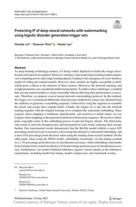 Protecting Ip Of Deep Neural Networks With Watermarking Using Logistic Disorder Generation