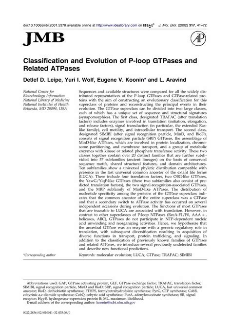 Pdf Classification And Evolution Of P Loop Gtpases And Related Atpases Dokumentips