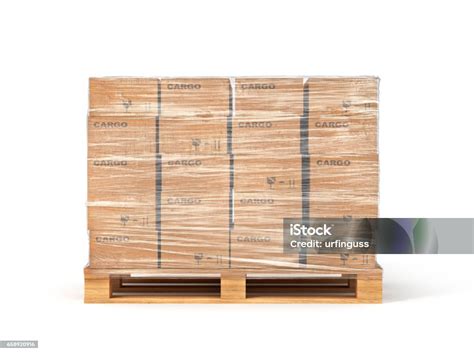 나무 팔레트에 판지 상자입니다 배달 개념입니다 3d 일러스트 그림 흰색 배경에 고립 화물운반대에 대한 스톡 사진 및 기타 이미지 화물운반대 상자 소포 Istock