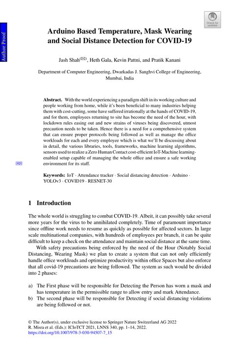 PDF Arduino Based Temperature Mask Wearing And Social Distance Detection For COVID
