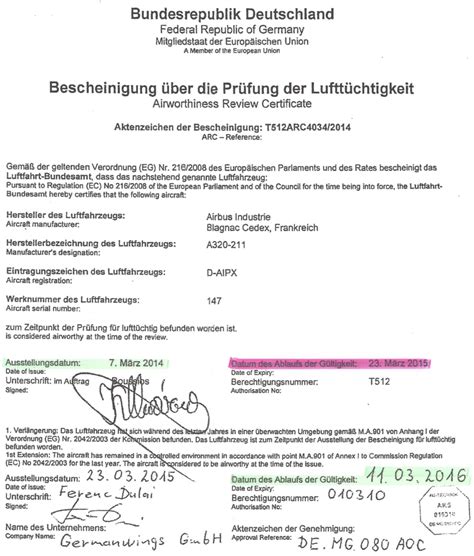 Airworthiness Review Certificate The Ignored Document Andreas Lubitz