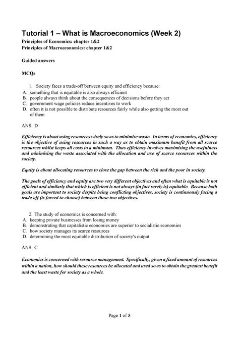 Tut1 Week 2 Guided Ans Tutorial 1 What Is Macroeconomics Week 2 Principles Of Economics