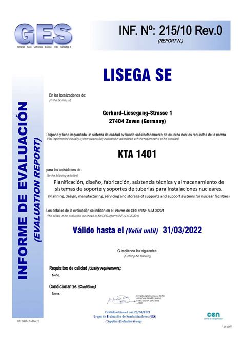 KTA 1401 (ES) - LISEGA SE : LISEGA SE