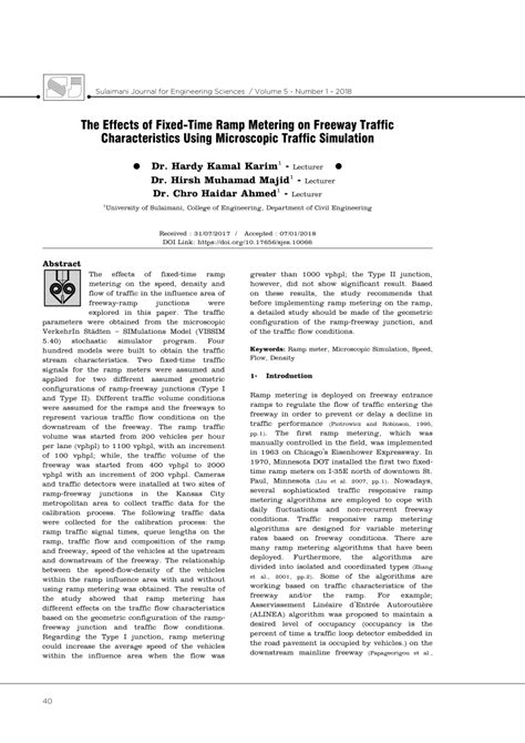 Pdf The Effects Of Fixed Time Ramp Metering On Freeway Traffic Characteristics Using