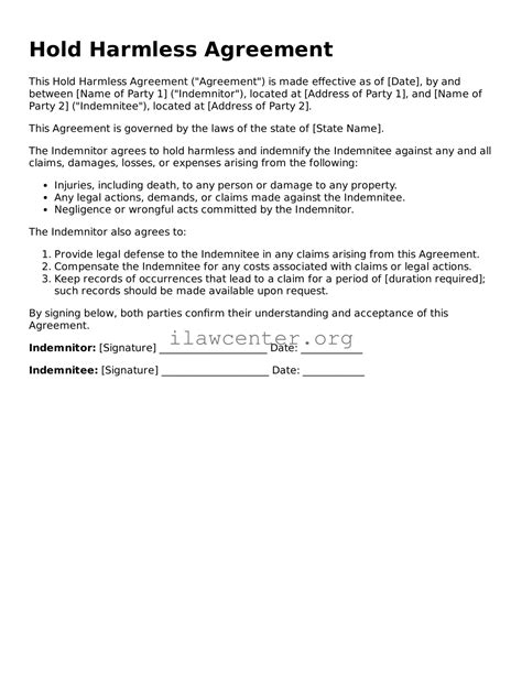 Valid Hold Harmless Agreement Forms Fillable Template