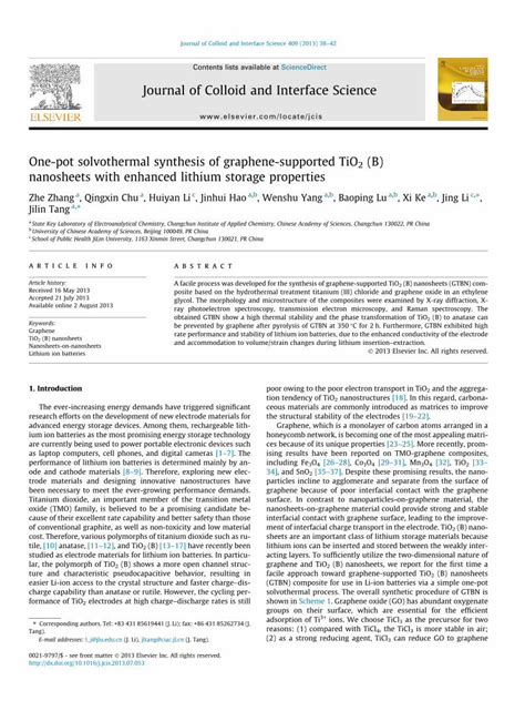 Pdf One Pot Solvothermal Synthesis Of Graphene Supported Tio2 B Nanosheets With Enhanced