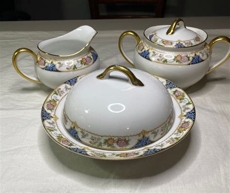 Antique 5 Piece Noritake M Nippon China Butter Dish With Lid Creamer