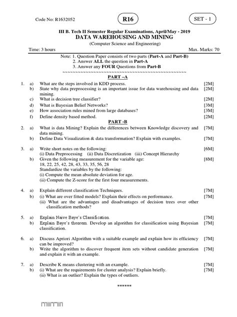 Data Warehousing And Mining April 2019 Pdf Statistical