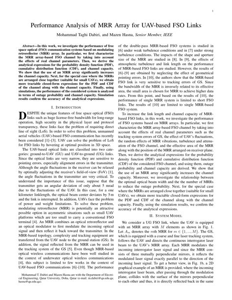 PDF Performance Analysis Of MRR Array For UAV Based FSO Links