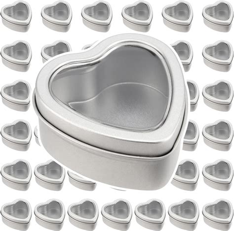 Mouyat 40 Pcs 2oz Heart Shaped Metal Tins With Clear Window