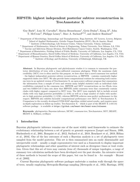 Pdf Hipstr Highest Independent Posterior Subtree Reconstruction In Treeannotator X