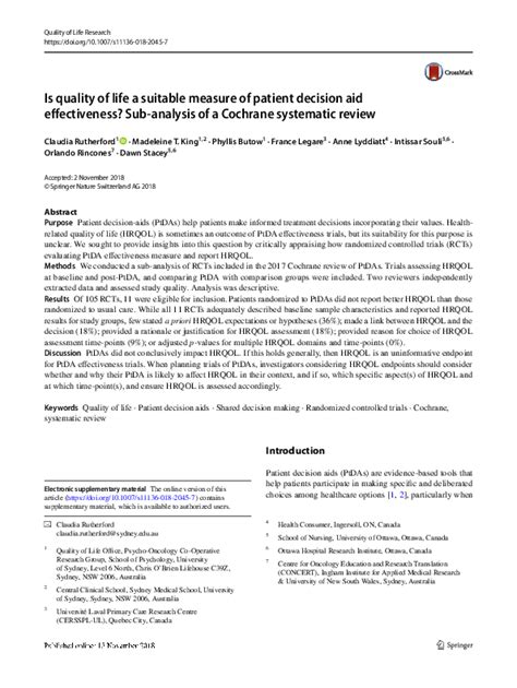Pdf Is Quality Of Life A Suitable Measure Of Patient Decision Aid Effectiveness Sub Analysis