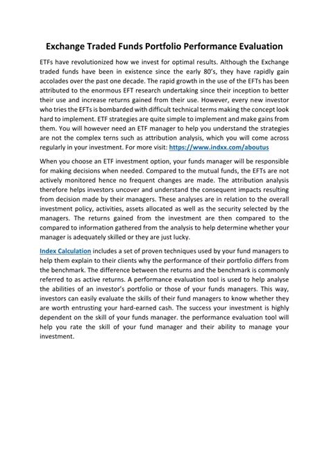 PPT Exchange Traded Funds Portfolio Performance Evaluation PowerPoint Presentation ID